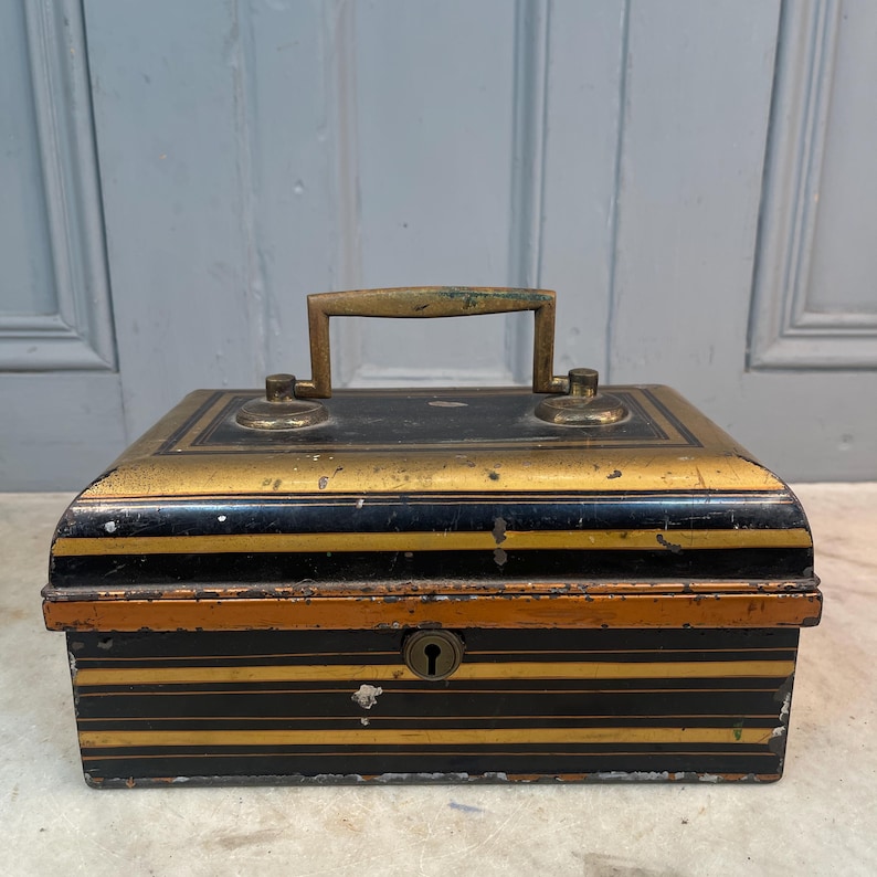 Antique Victorian Toleware Cash Box Tin - Etsy