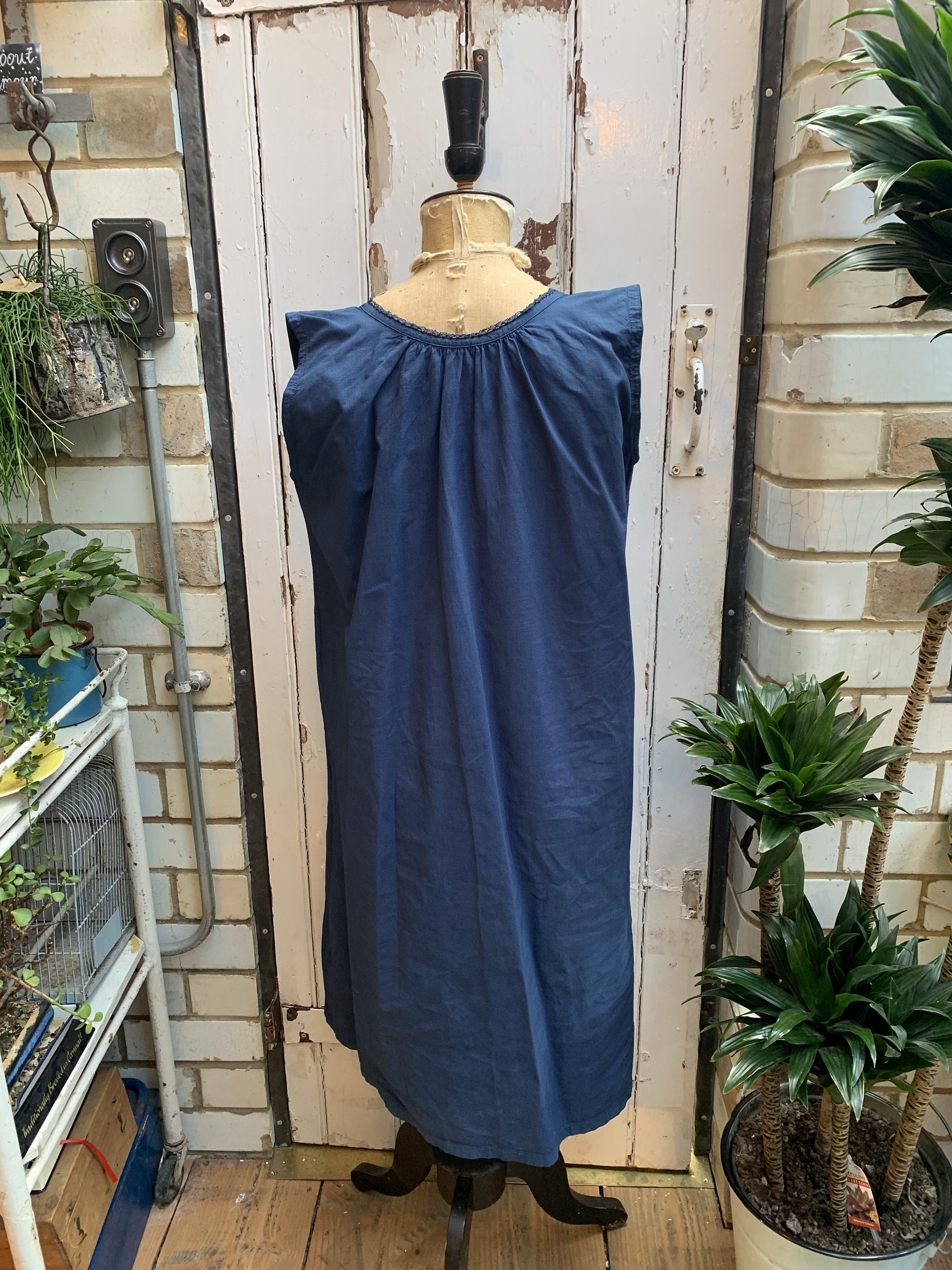 Antique French blue cotton dress initials YG size M UK 12 | Etsy