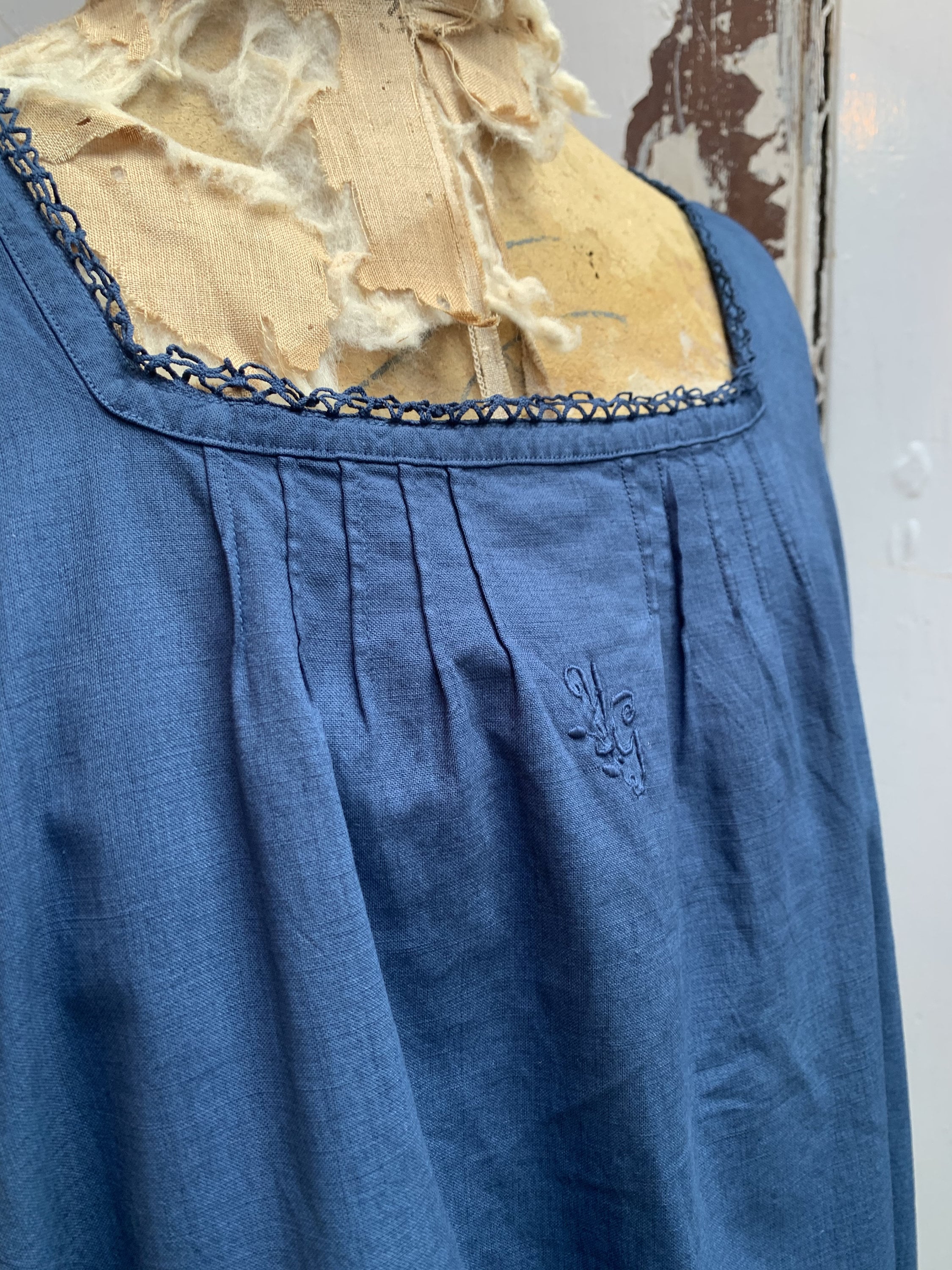 Antique French Blue Cotton Dress Initials YG Size M UK 12 - Etsy UK