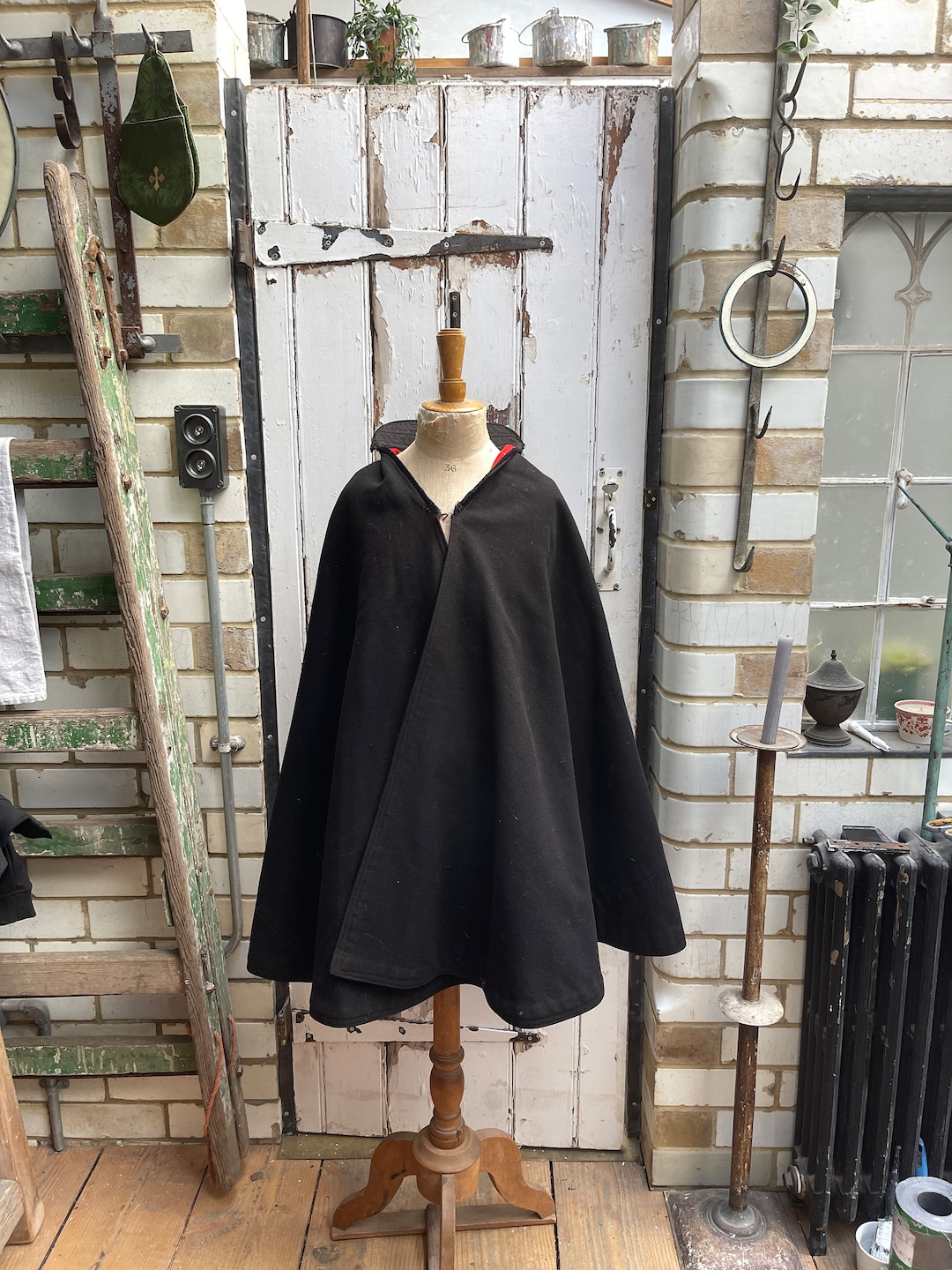 Antique Dutch Handmade Black Wool Fishermans Cape With Red Lining and ...