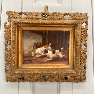 Antique Victorian Oil Painting Study of Two Terriers Chasing a Rat (1 ...