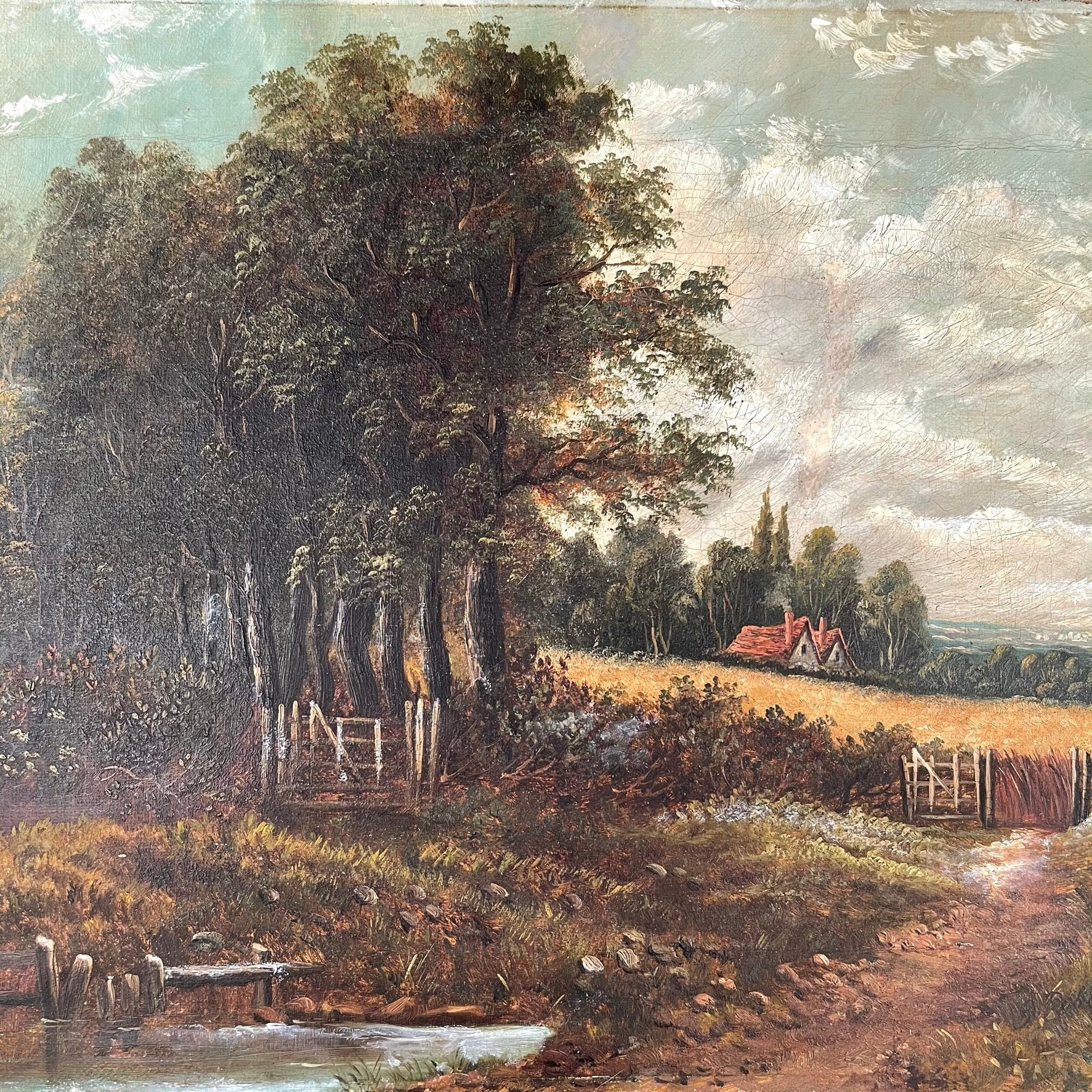 Antique Victorian landscape oil painting of path woods and | Etsy