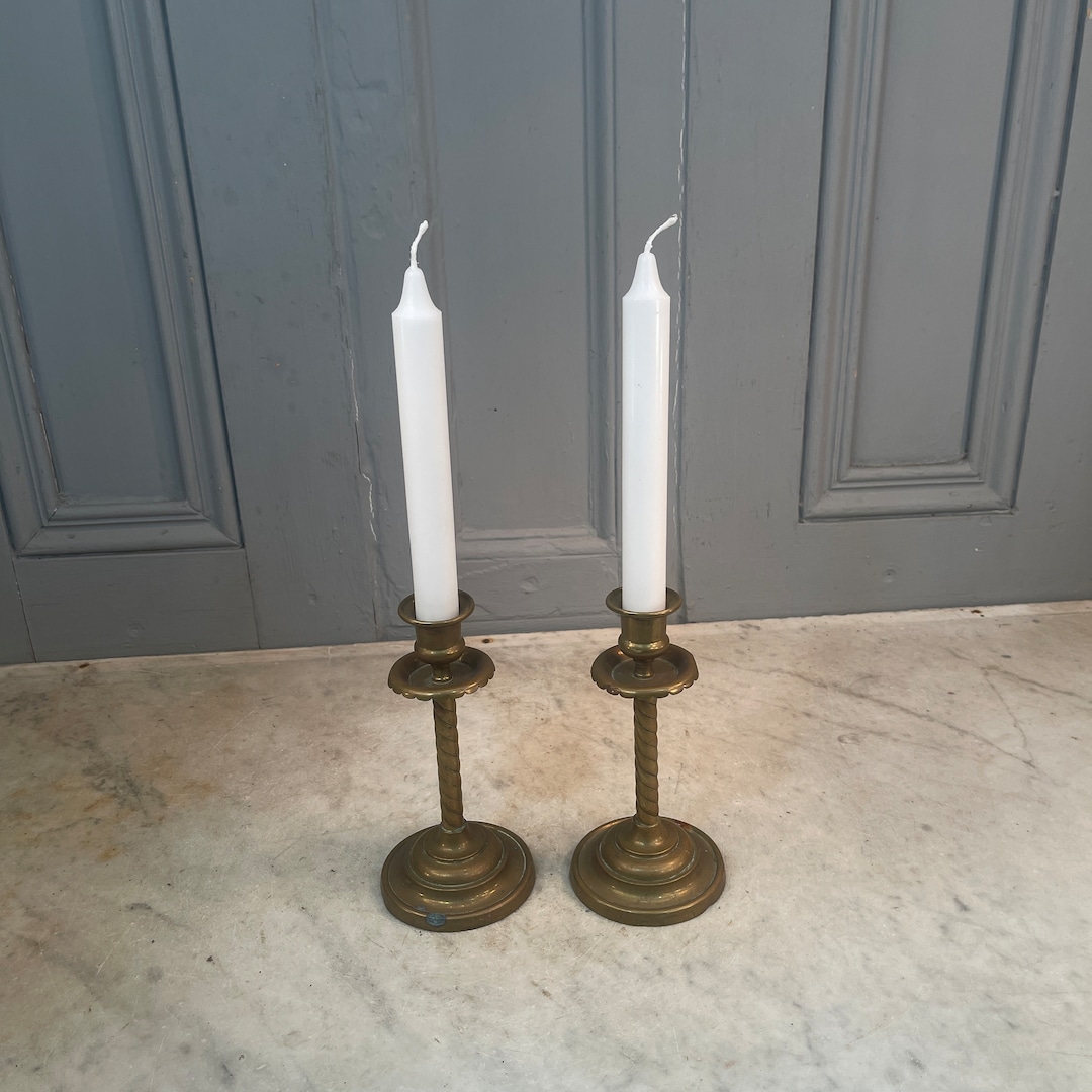 Pair Small Antique Brass Gothic Candlesticks - Etsy