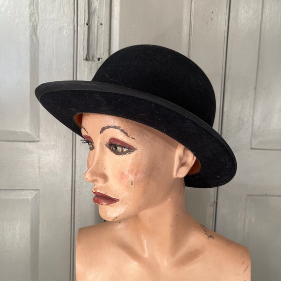 Antique French Black Bowler Hat Au Sphinx - Size 56 w… - Gem