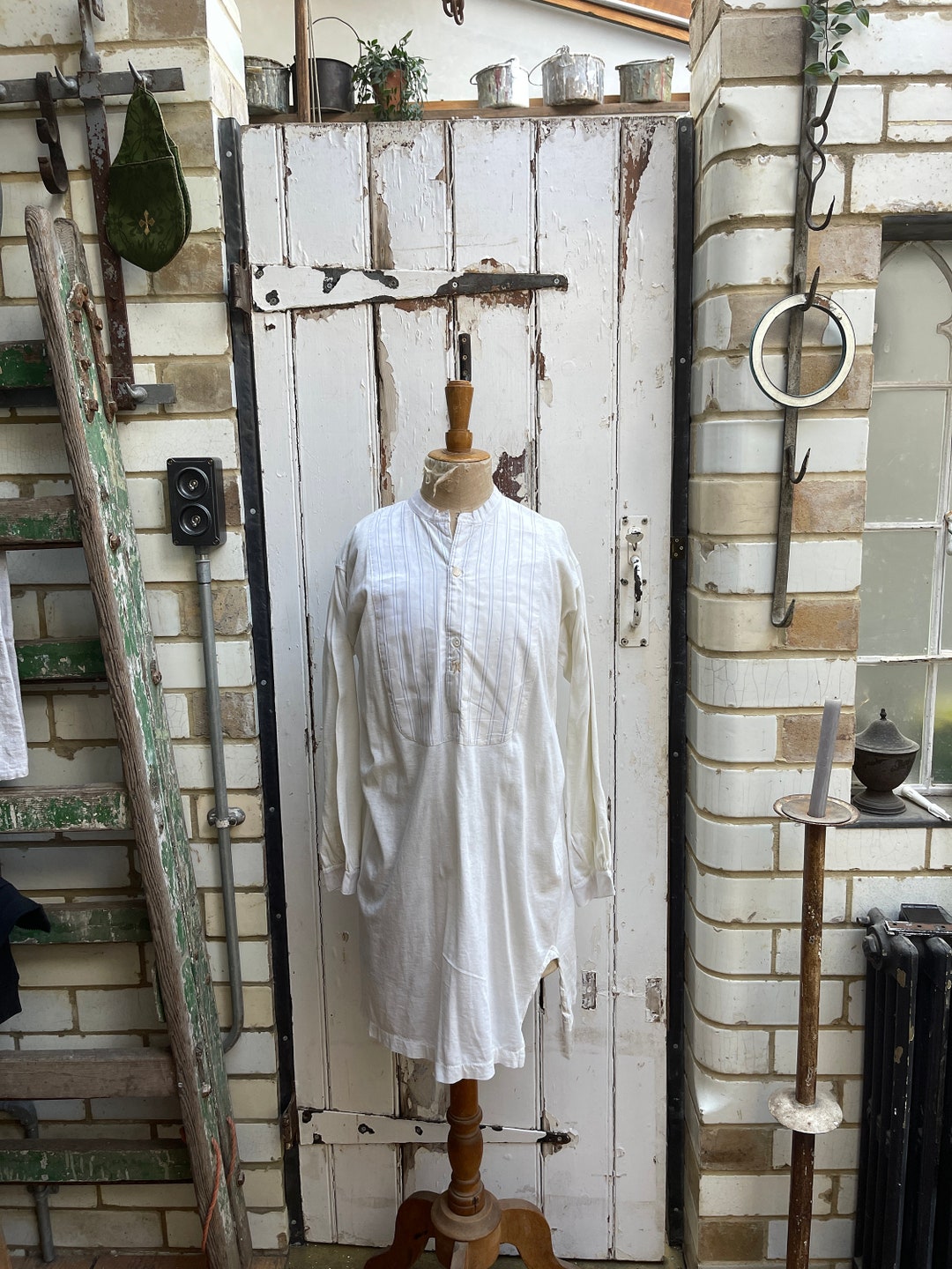 Vintage French Maco Cream Warm Jersey Cotton Shirt Chemise With Striped ...