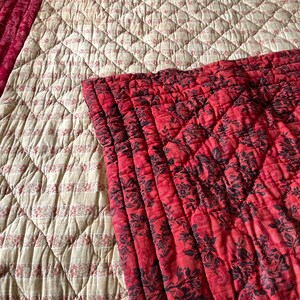 Large Antique French Red Black Floral Cotton Large Double Quilt ...