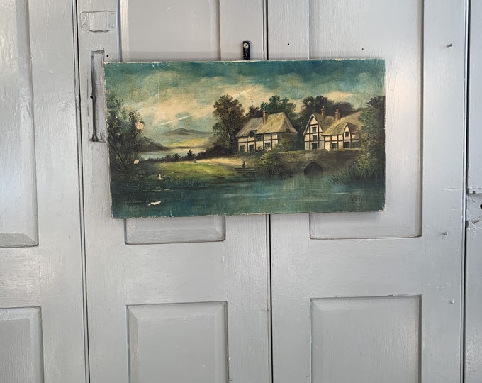 Antique River Landscape Painting Oil on Canvas by EJB Evans 1908 of ...