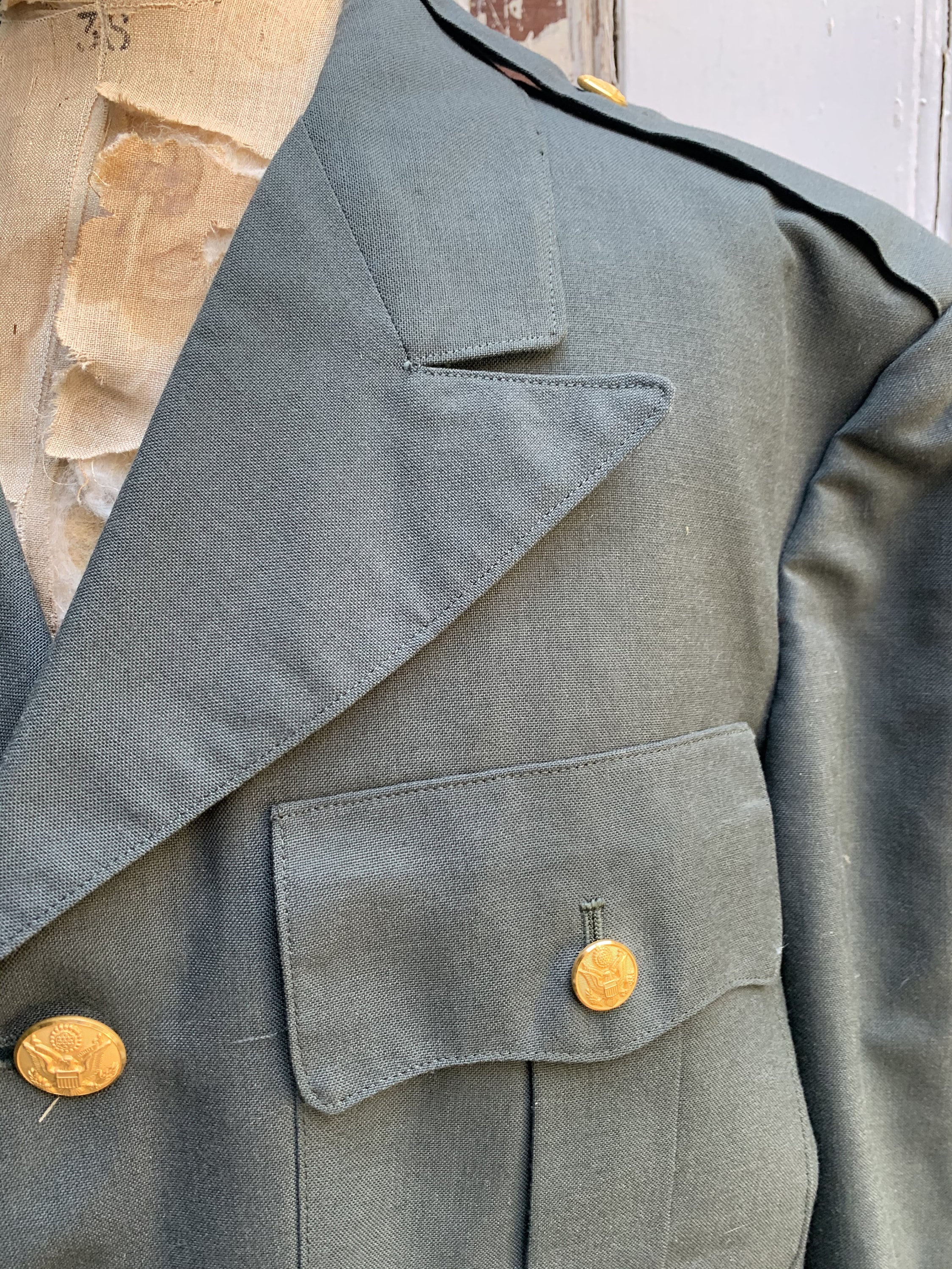 Vintage Military Mens Army Green Wool Blend Uniform Jacket Coat Size ...