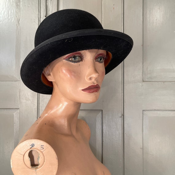 Antique French Black Bowler Hat Au Sphinx - Size 56 w… - Gem