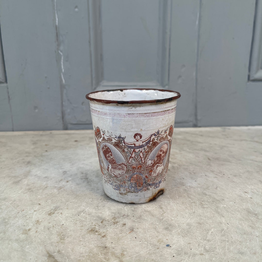 Antique Enamel Commemorative Beaker Cup Mug Queen Victoria 60 Yrs ...