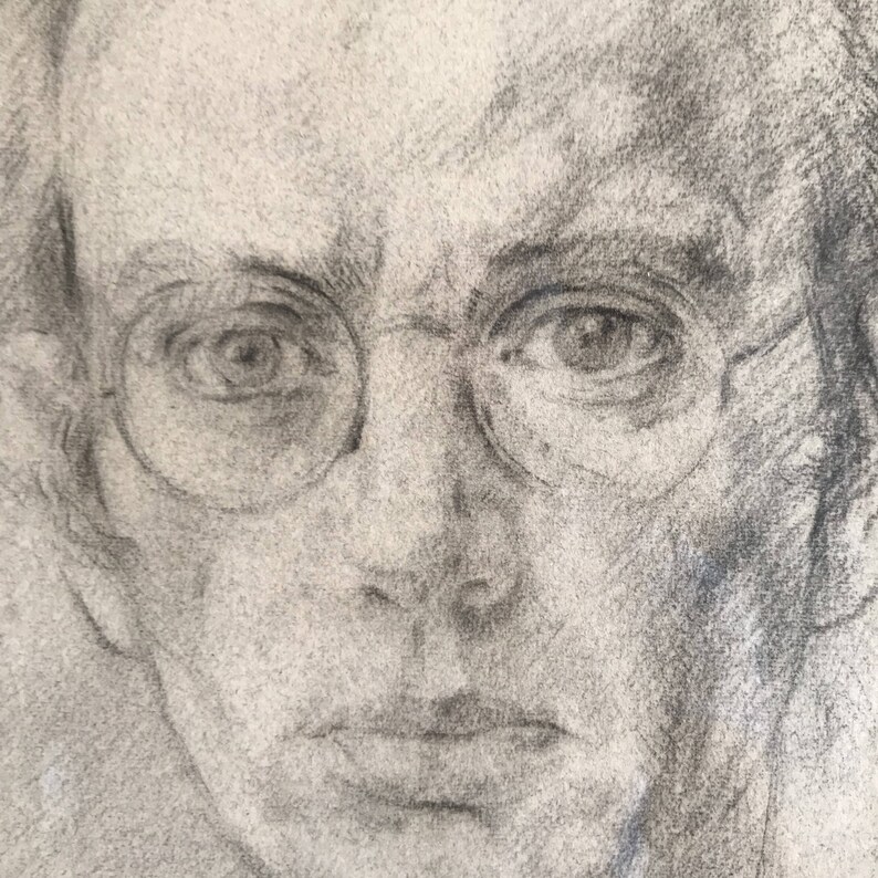 Original Vintage Pencil Drawing Self Portrait of Peter Wardle - Etsy