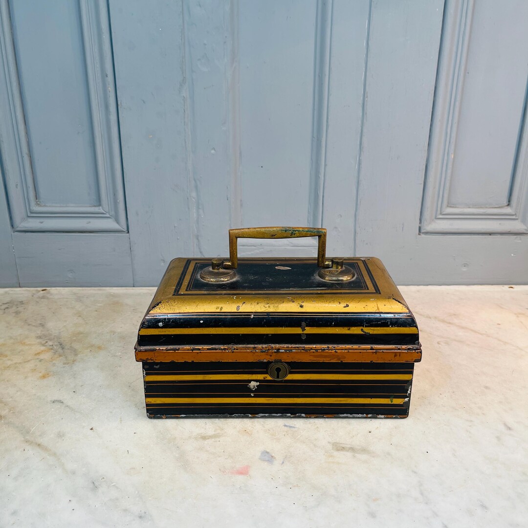 Antique Victorian Toleware Cash Box Tin - Etsy