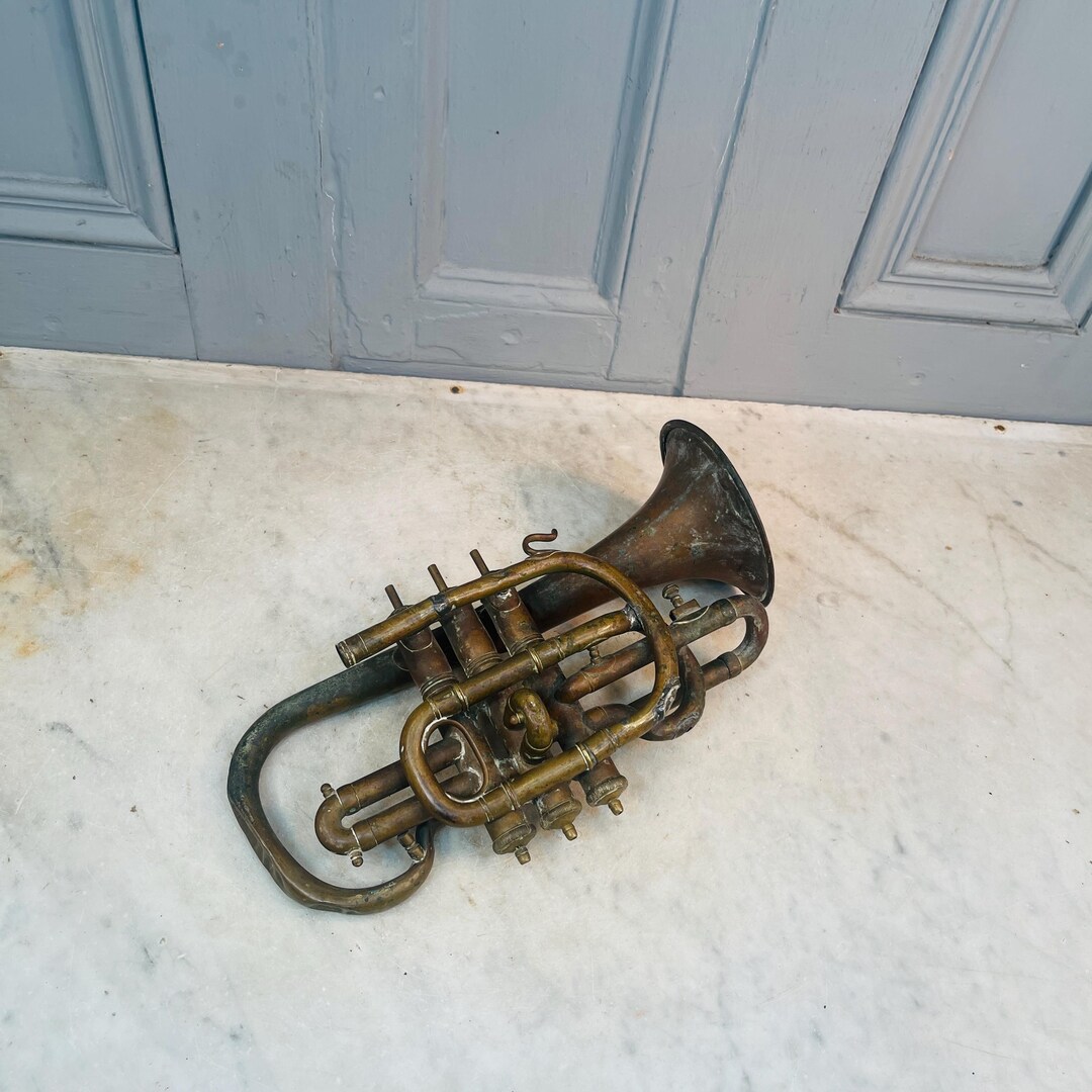 Antique Battered French Brass Musical Instrument Cornet - Display Only ...
