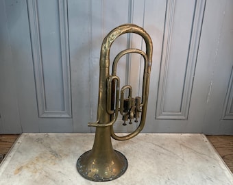 Vintage Solid Brass Horn Trumpets French Set Pair Christmas Display ...