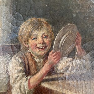 Antique Georgian Oil Painting Study of Boy in Kitchen Scullery With ...