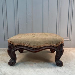 Antique Victorian Footstool With Wool Cross Stitch Top - Etsy