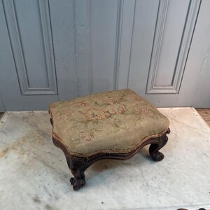 Antique Victorian Footstool With Wool Cross Stitch Top - Etsy