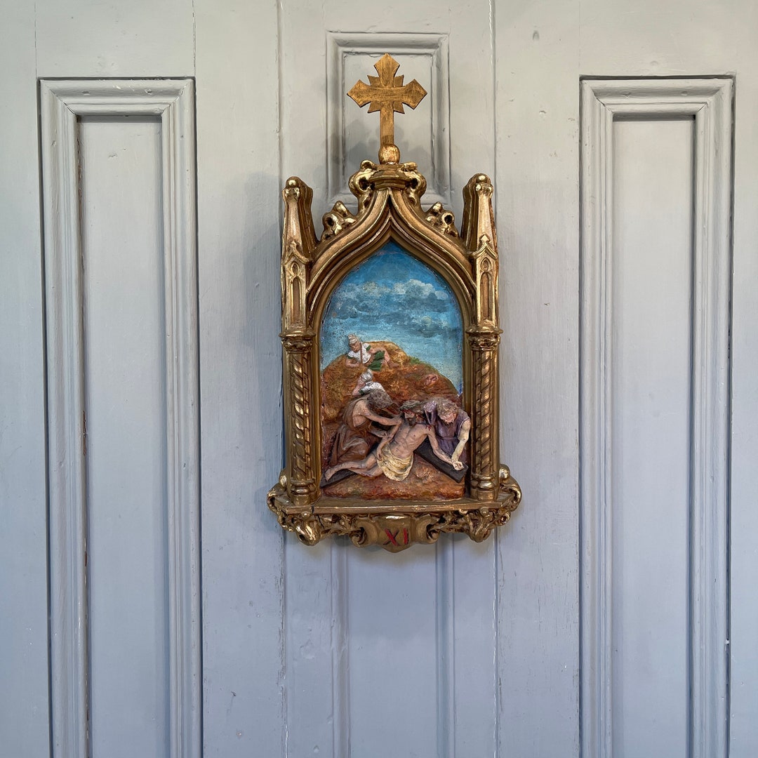 Antique French Gothic Plaster Relief of One of the Stations of the ...