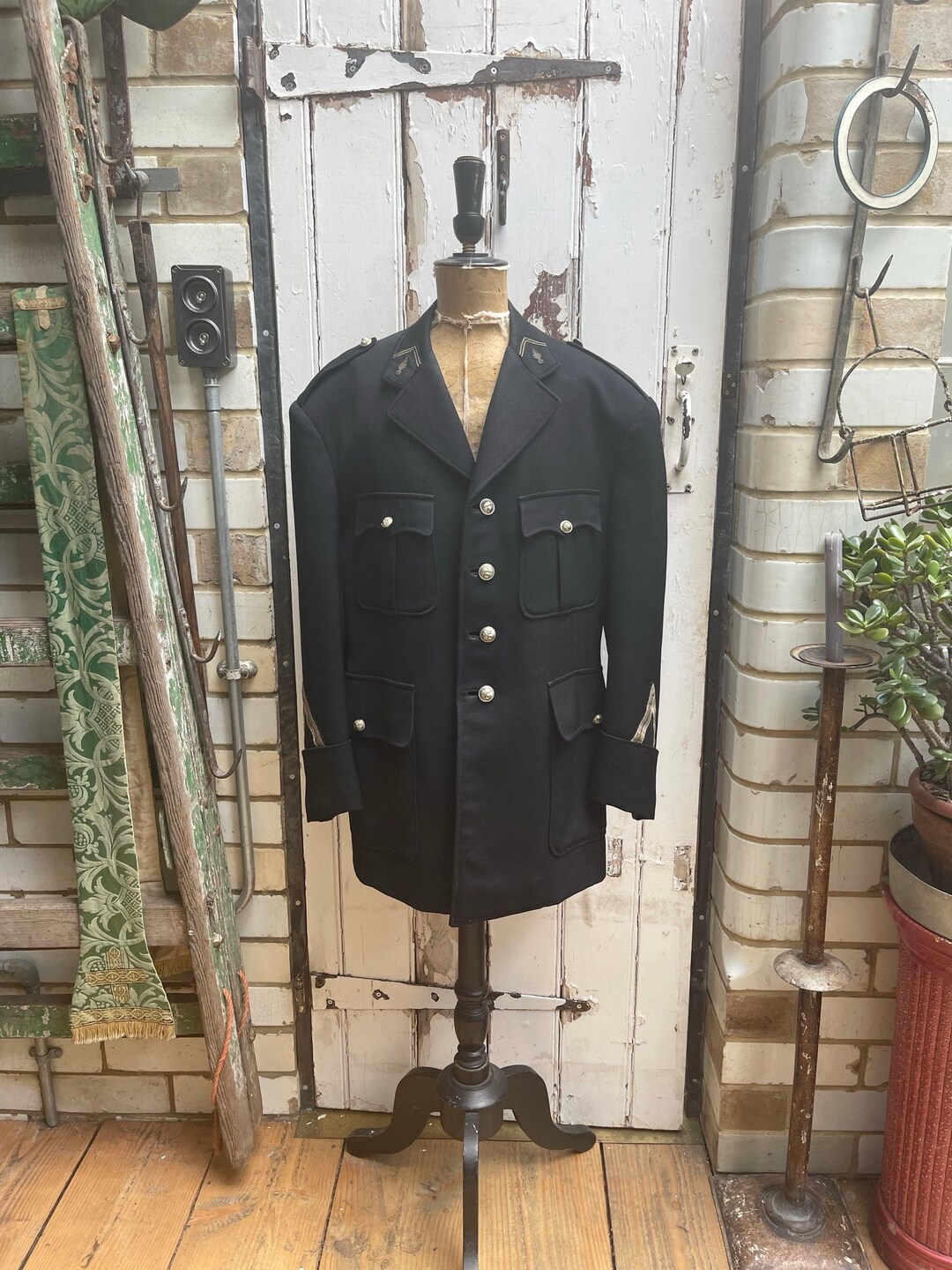Antique French Black Wool Pompiers Firefighters Firemans Coat Jacket ...