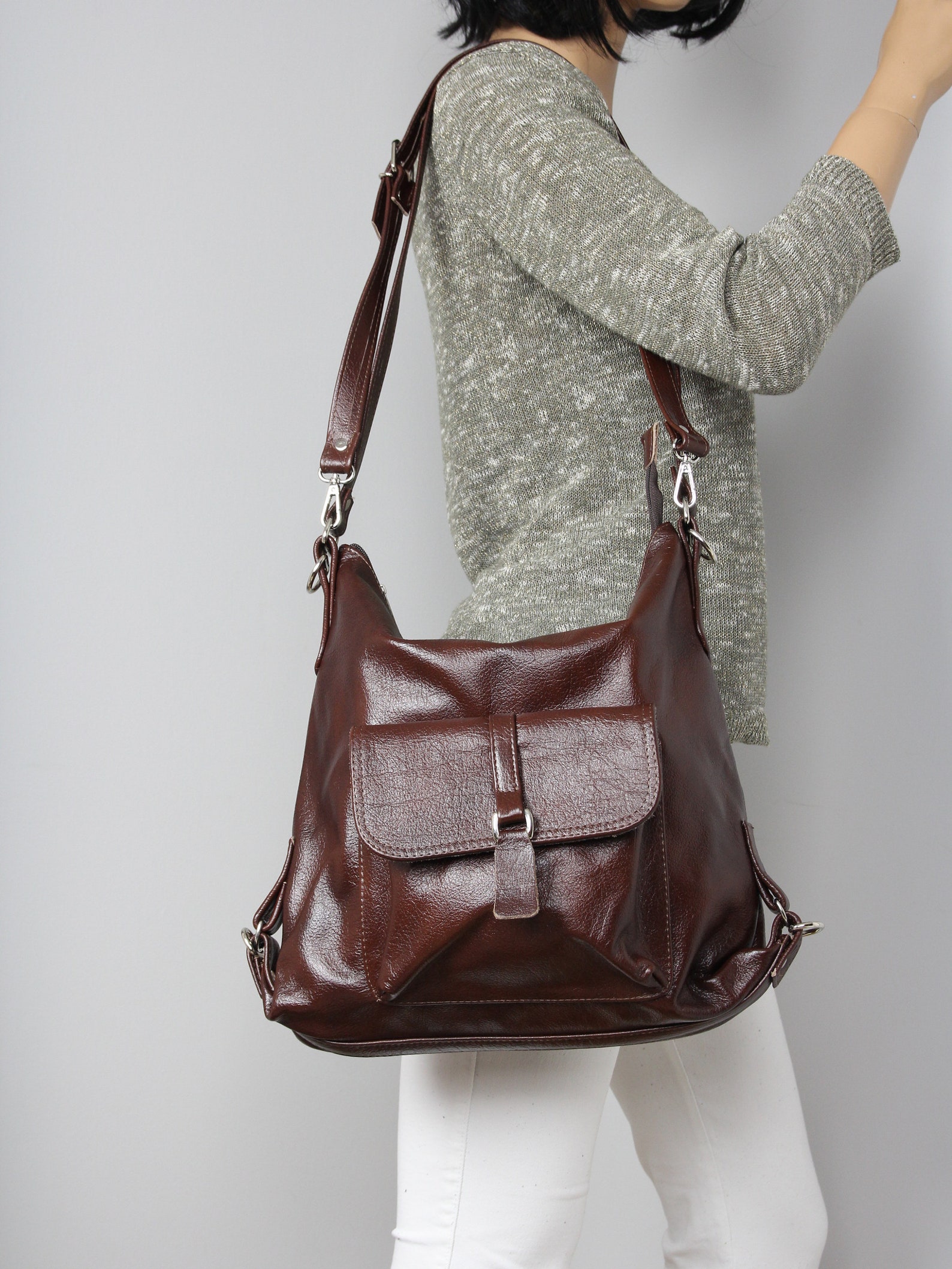 LEATHER BACKPACK PURSE Multi Way Rucksack Convertible Tote Bag - Etsy