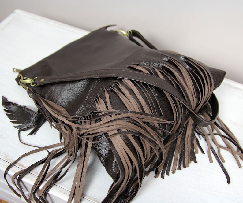Leather Fringe Handbag Crossbody Boho Brown Fringe Purse - Etsy