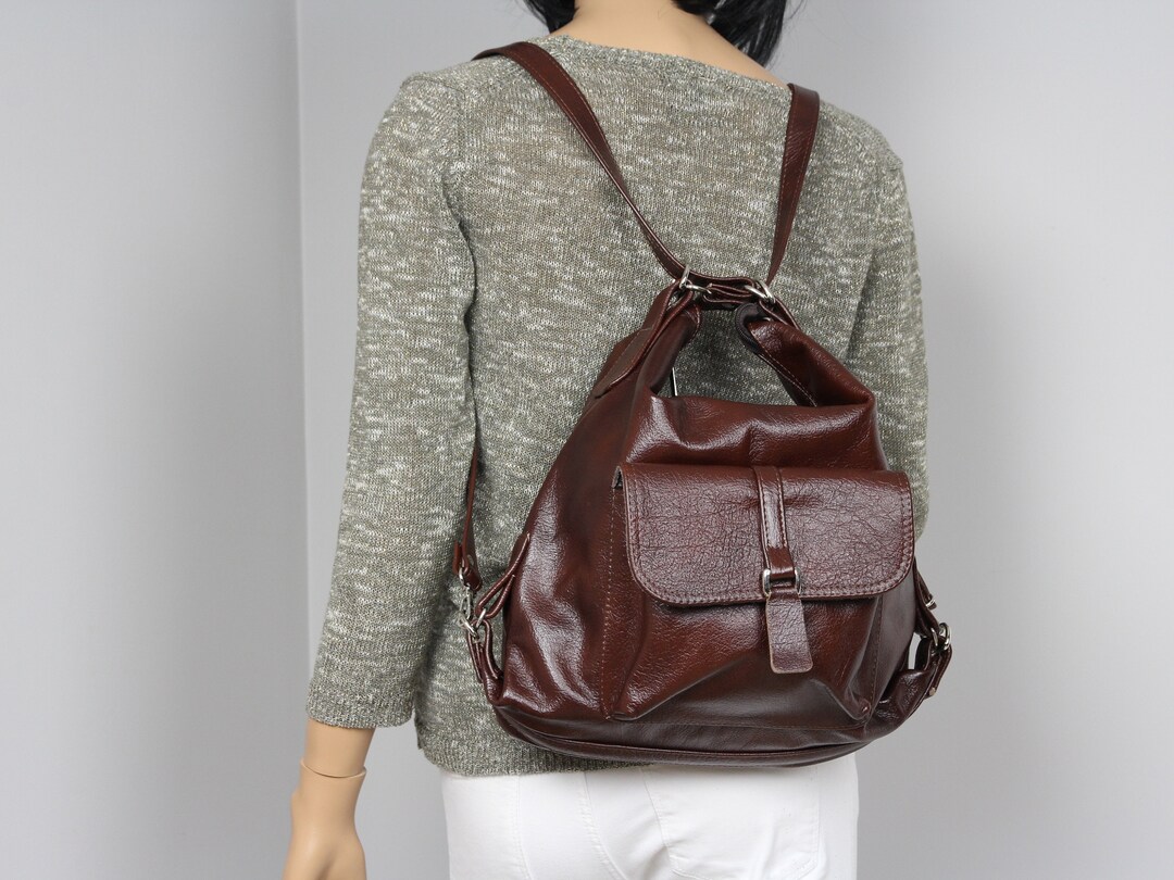 LEATHER BACKPACK PURSE Multi Way Rucksack Convertible Tote Bag - Etsy