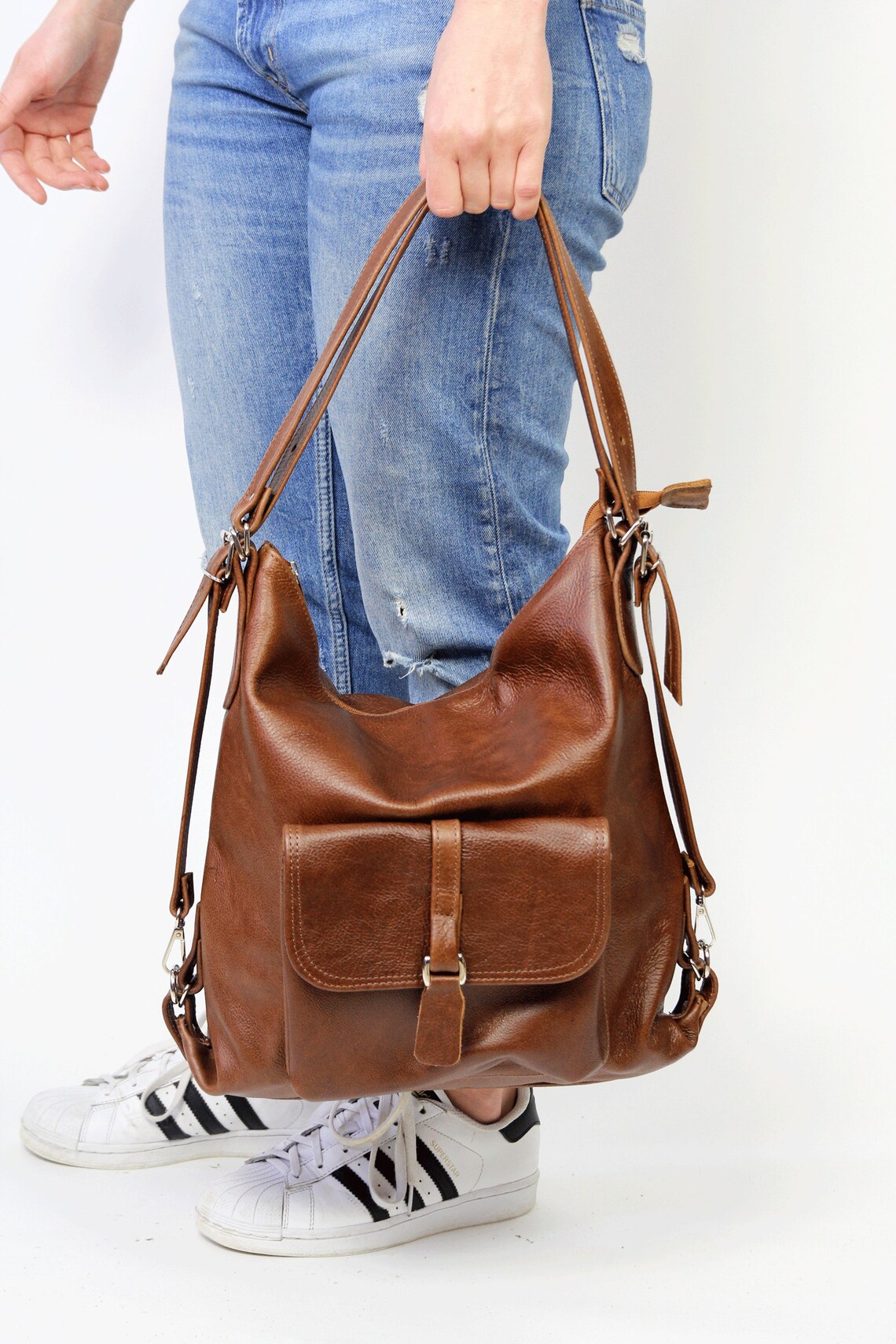 Brown Leather Convertible Backpack Purse: Multi-way Rucksack - Etsy
