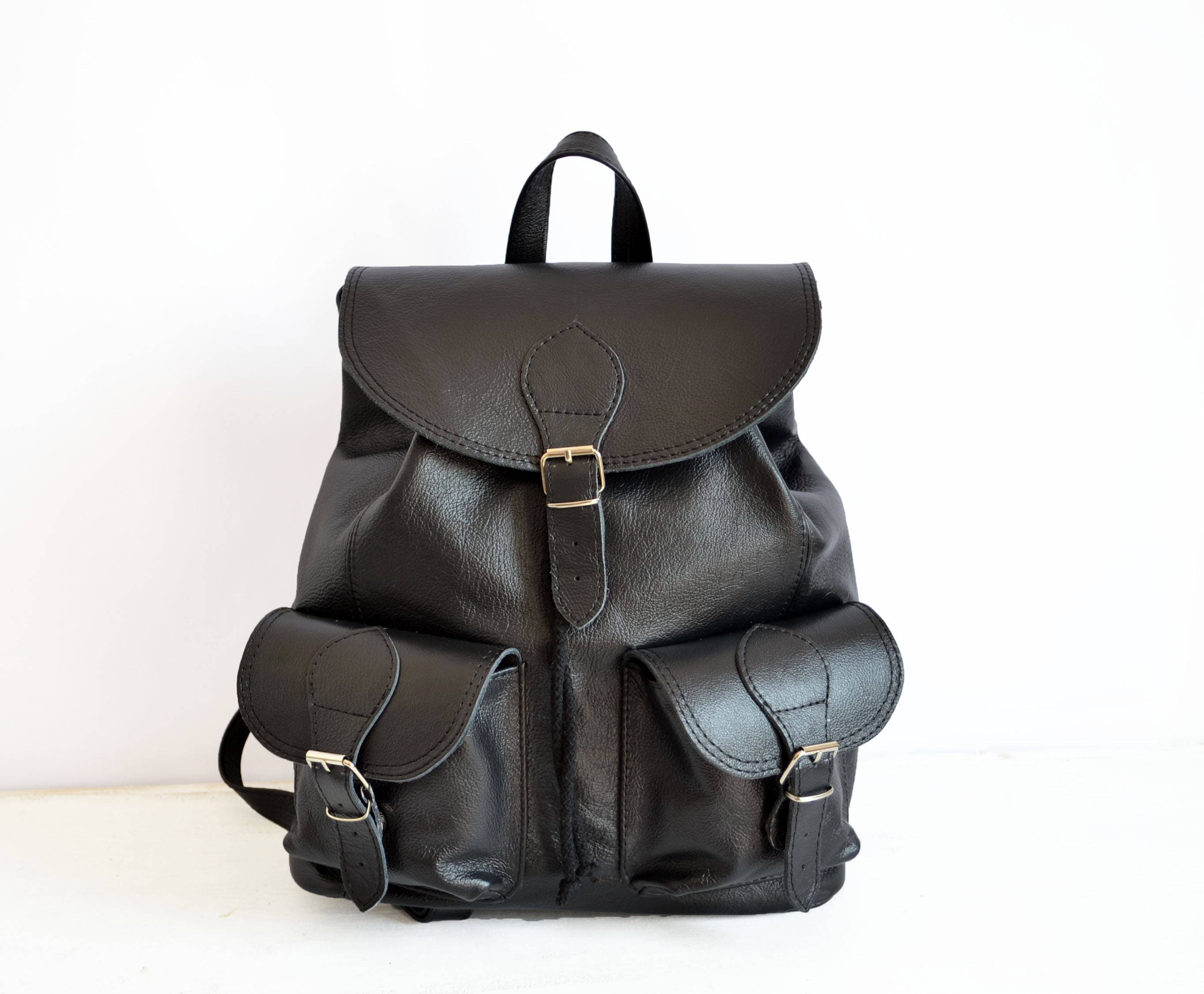 BLACK LEATHER BACKPACK Purse Black Backpack Multi Way Rucksack - Etsy