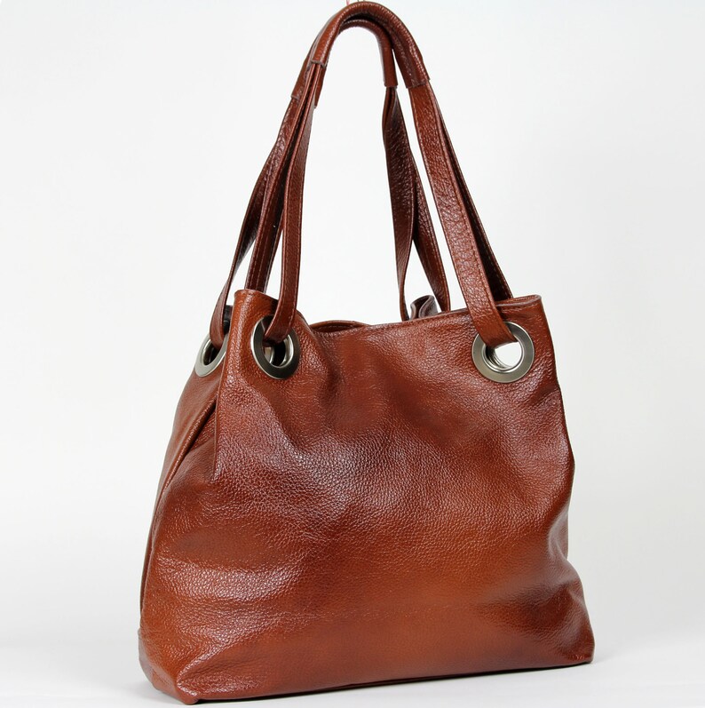 Brown Leather Handbag Grained Cow Leather Brown Purse Cognac - Etsy