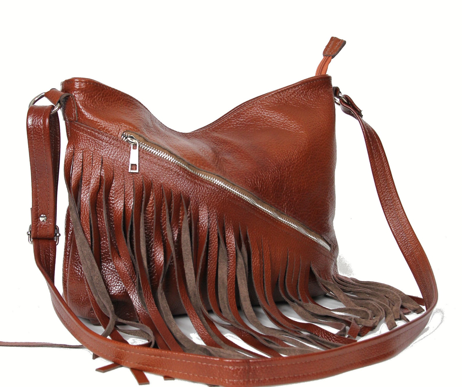 Western Bag Fringe Rustic Bag Leather Purse COGNAC BROWN | Etsy