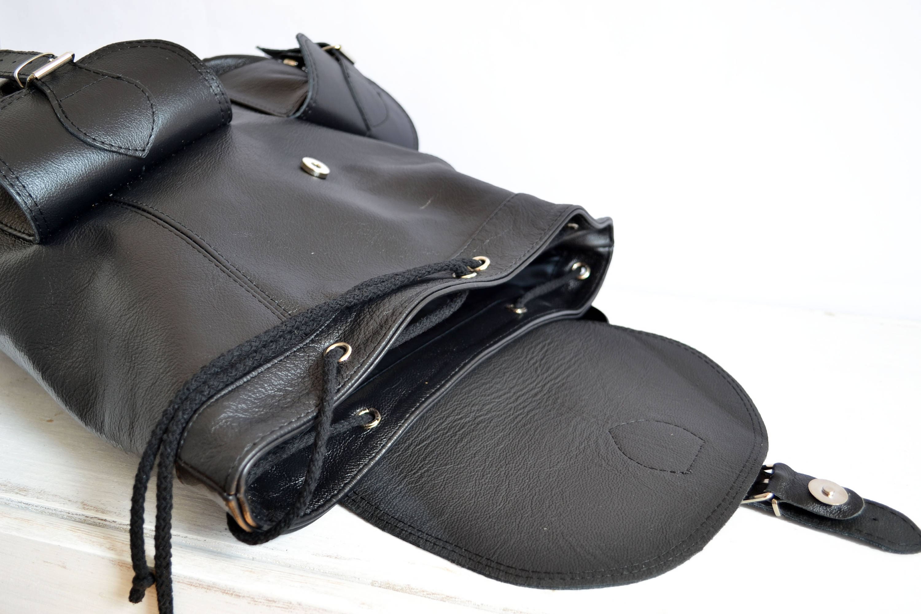 BLACK LEATHER BACKPACK Purse Black Backpack Multi Way Rucksack - Etsy