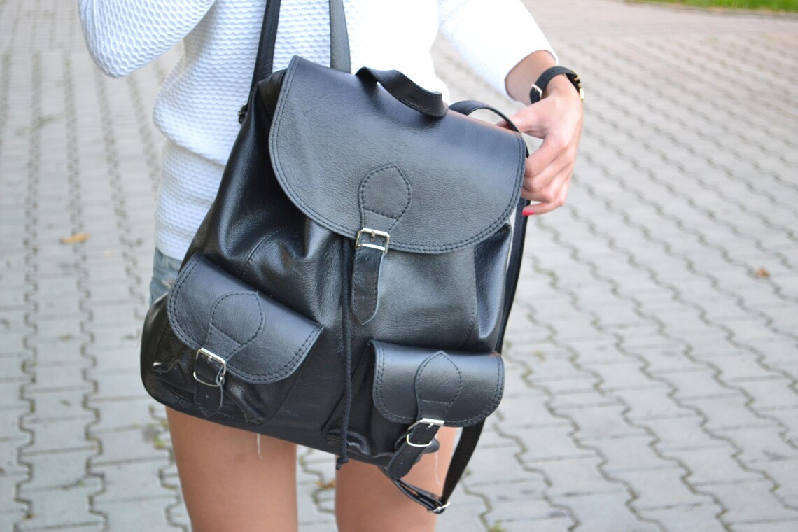 BLACK LEATHER BACKPACK Purse Black Backpack Multi Way Rucksack - Etsy