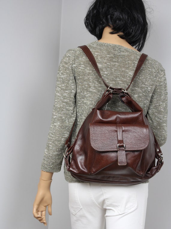 LEATHER BACKPACK PURSE Multi Way Rucksack Convertible Tote Bag | Etsy