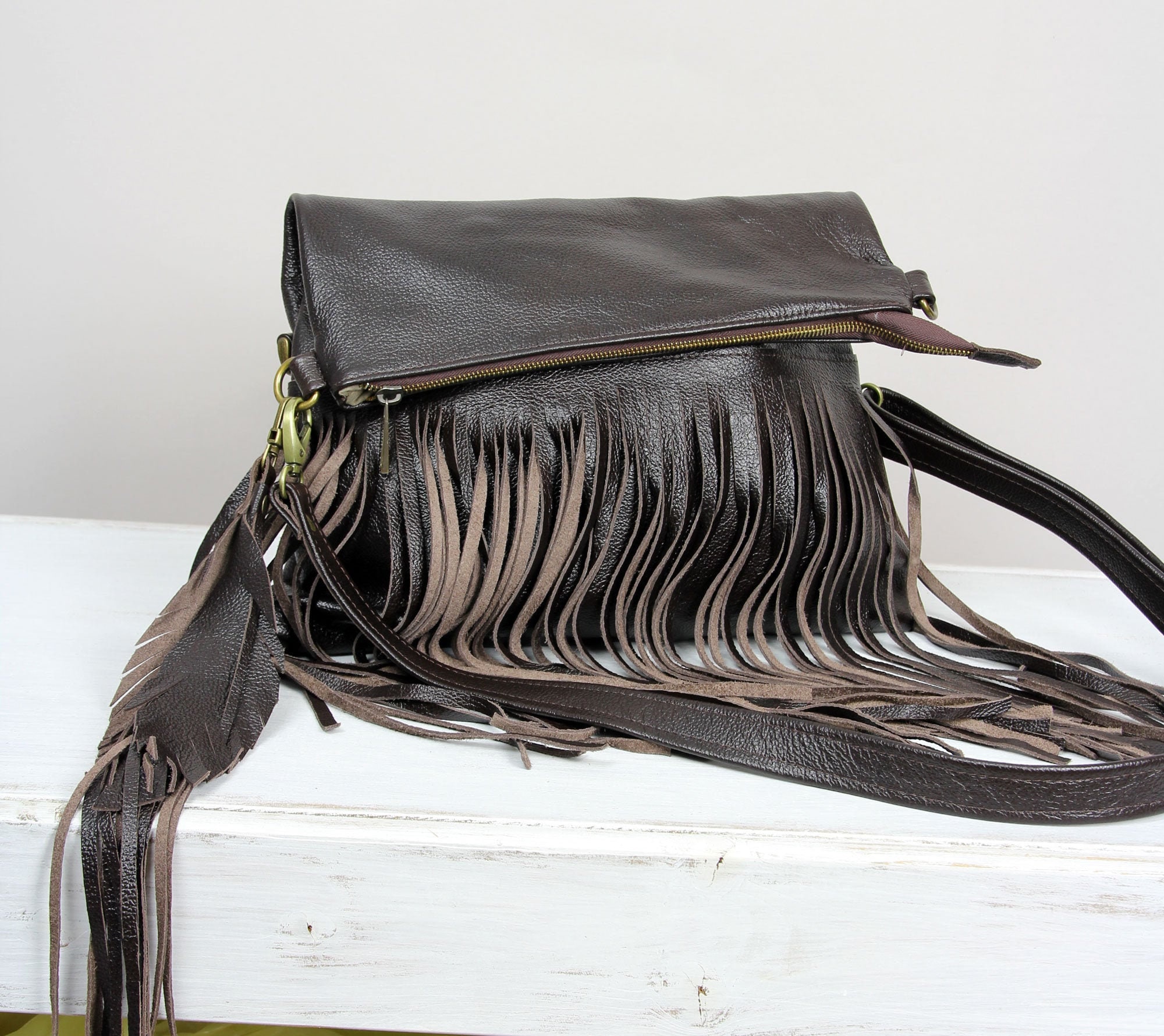 Leather Fringe Handbag Crossbody Boho Brown Fringe Purse | Etsy