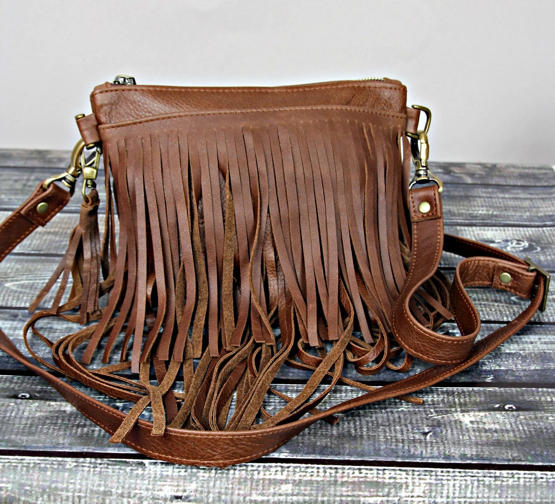 Western Handmade Fringe Handbag, Distressed Leather Fringe Crossbody ...