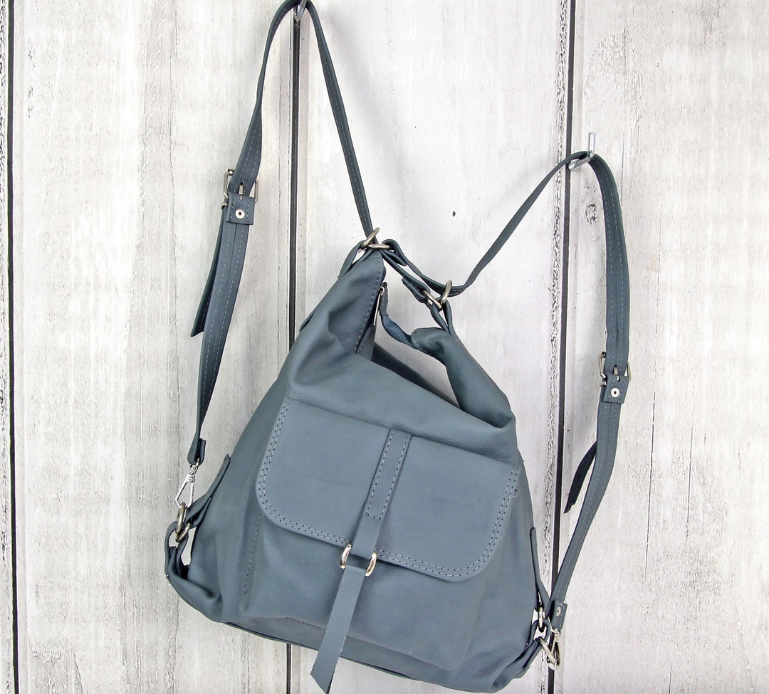 Blue Leather Backpack Purse: Convertible Shoulder Bag Tote - Etsy