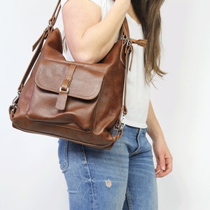 LEATHER Convertible BACKPACK PURSE Multi Way Rucksack, Leather Bag ...