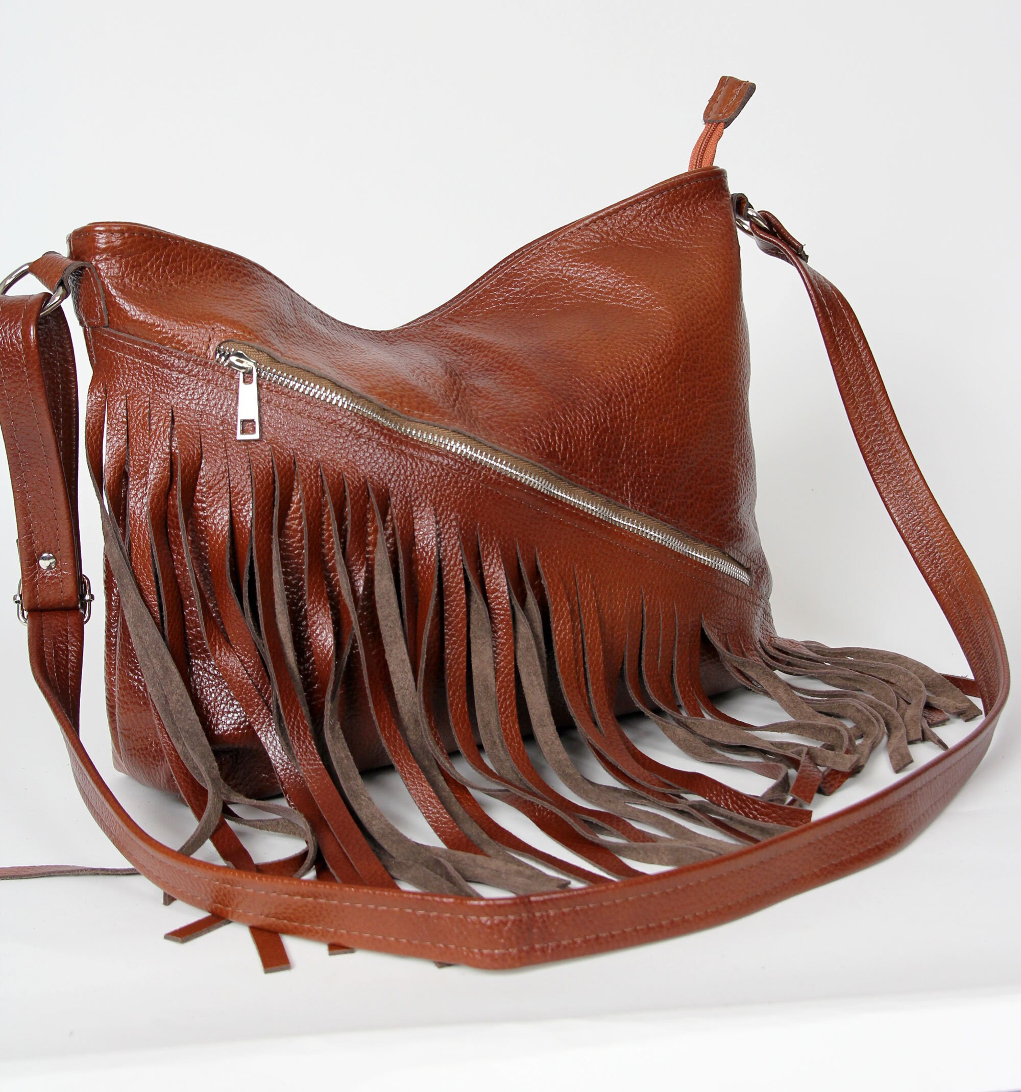 Western Bag Fringe Rustic Bag Leather Purse COGNAC BROWN | Etsy