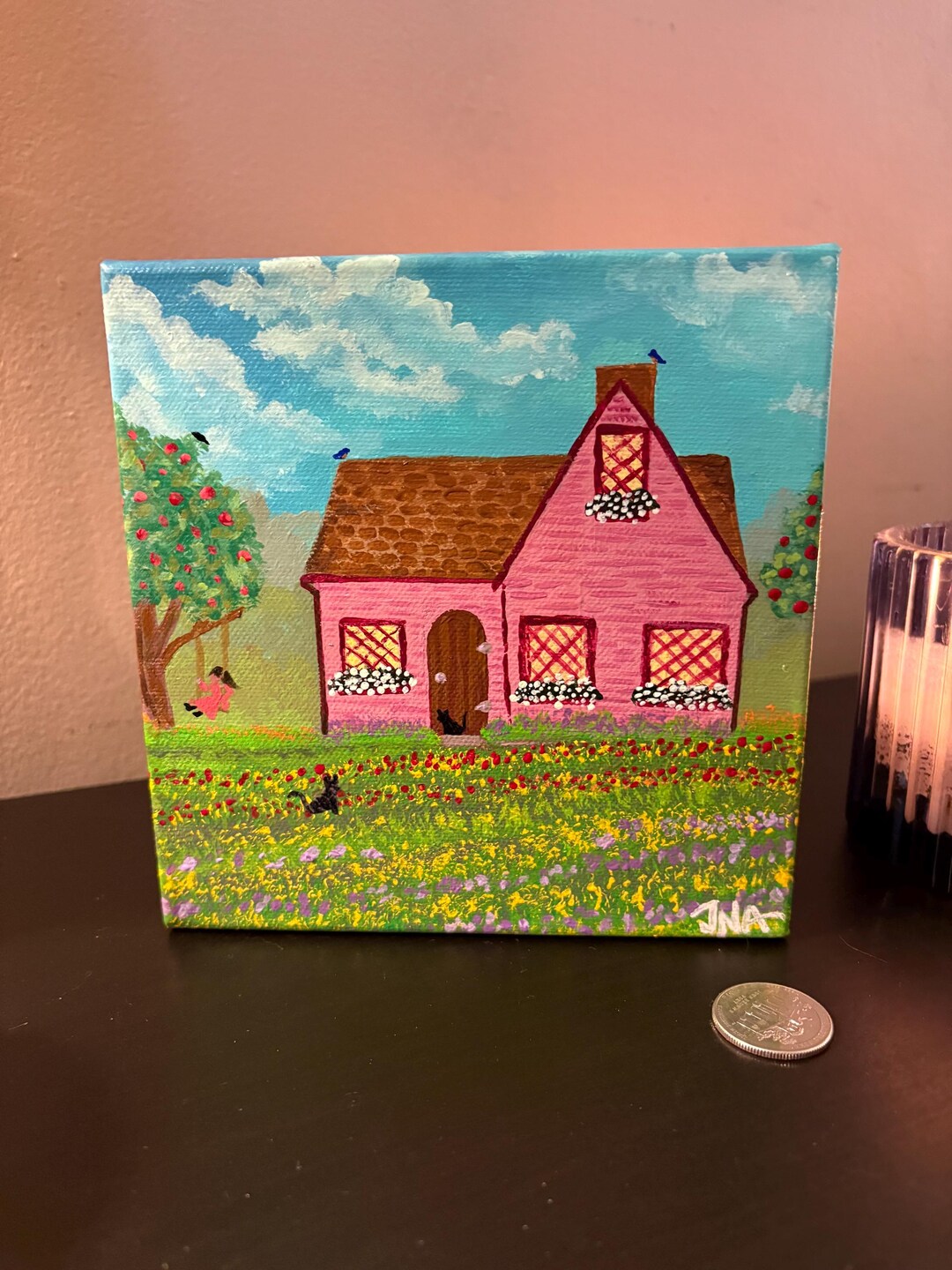 6”x6” Original “memory Lane” Cutecore Painting by Jeanie Noble Shelf ...
