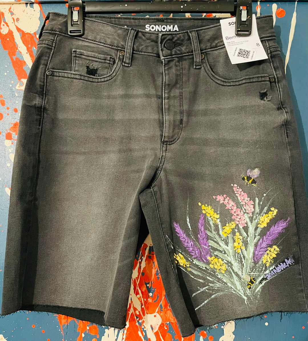 Hand Painted Baggy Jorts Size 8 High Waist Shorts - Etsy
