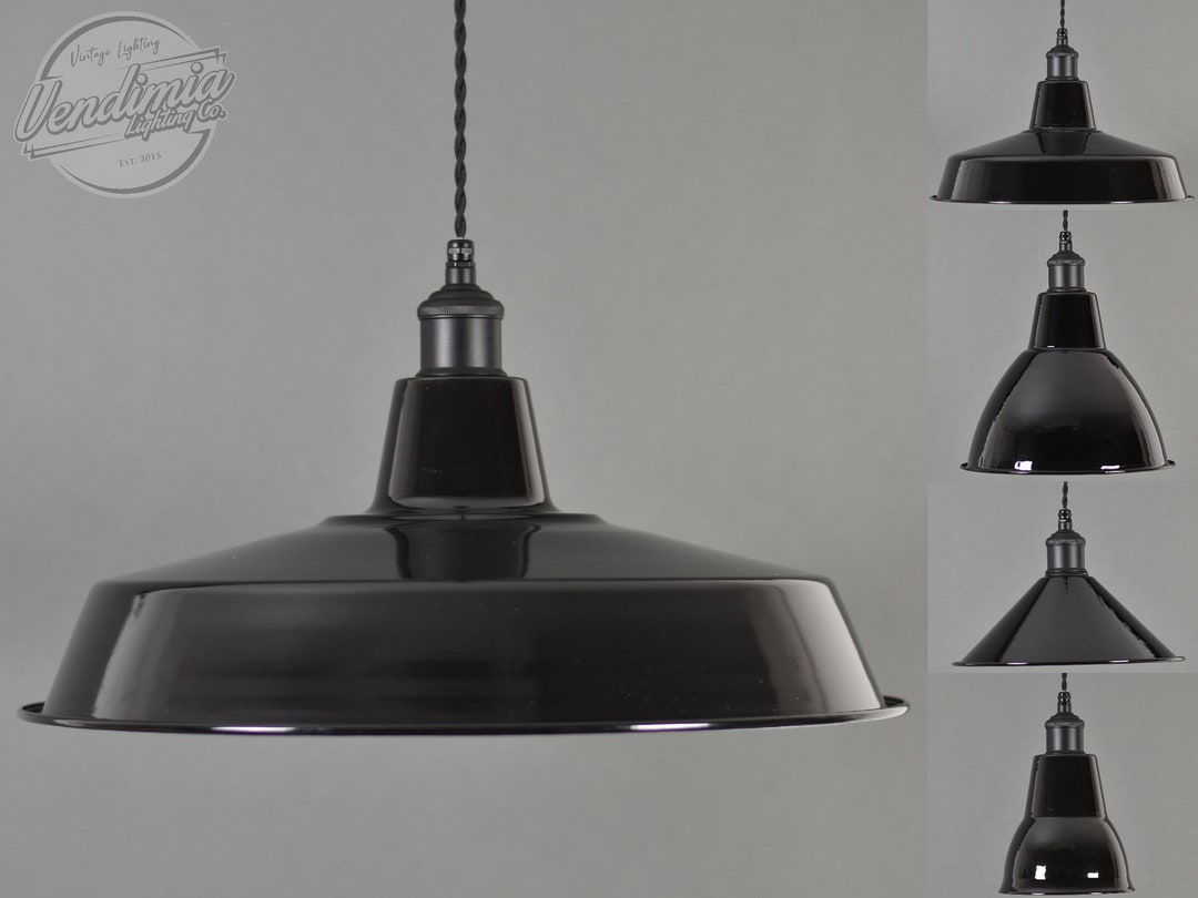 Jet Black Enamel Vintage Factory Industrial Warehouse Style Light Lamp ...
