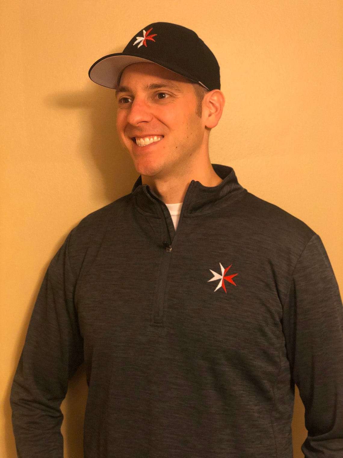 Slate Gray Men's 3/4 Zip Pullover With Maltese Cross - Etsy