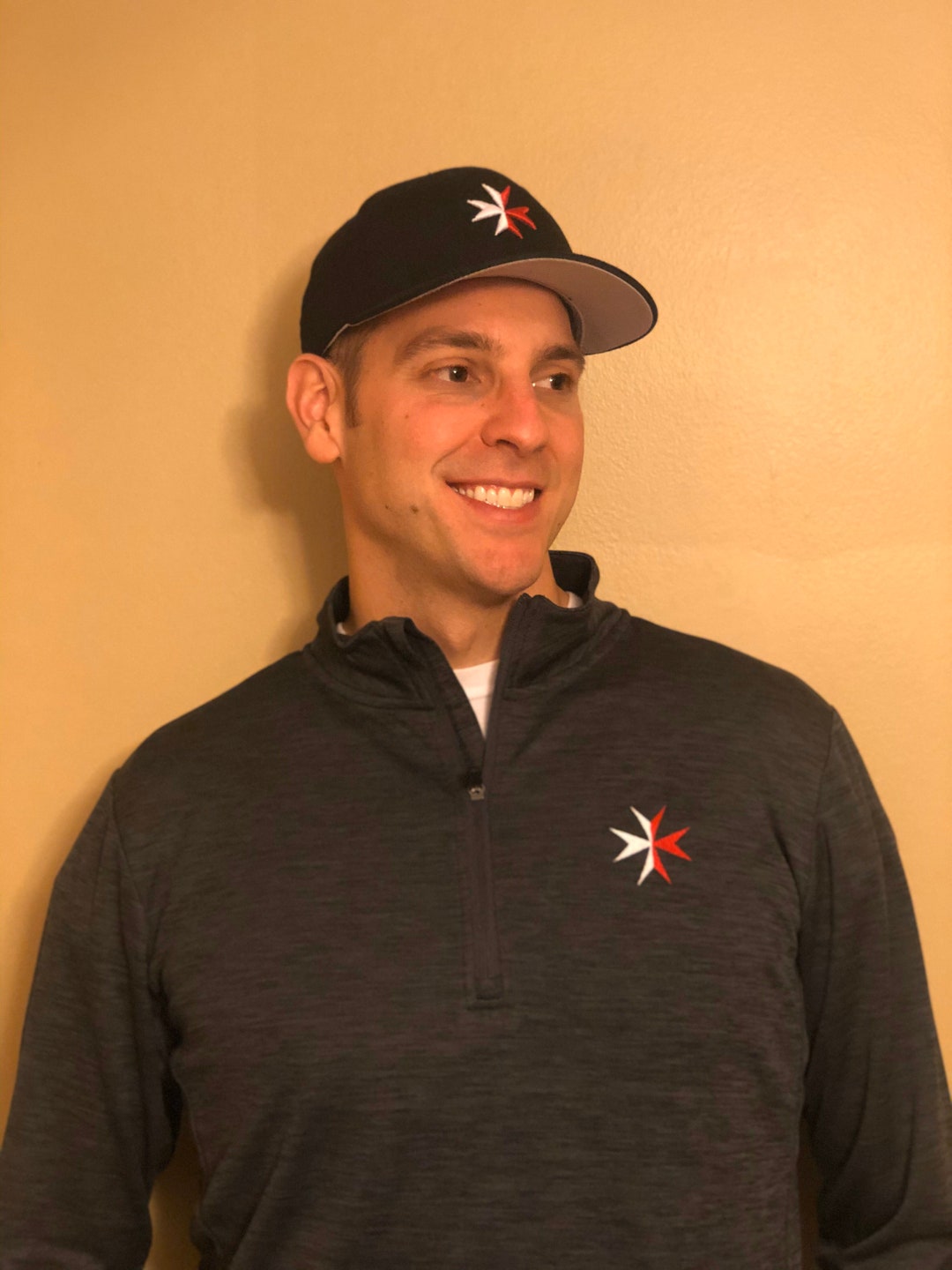 Slate Gray Men's 3/4 Zip Pullover With Maltese Cross - Etsy