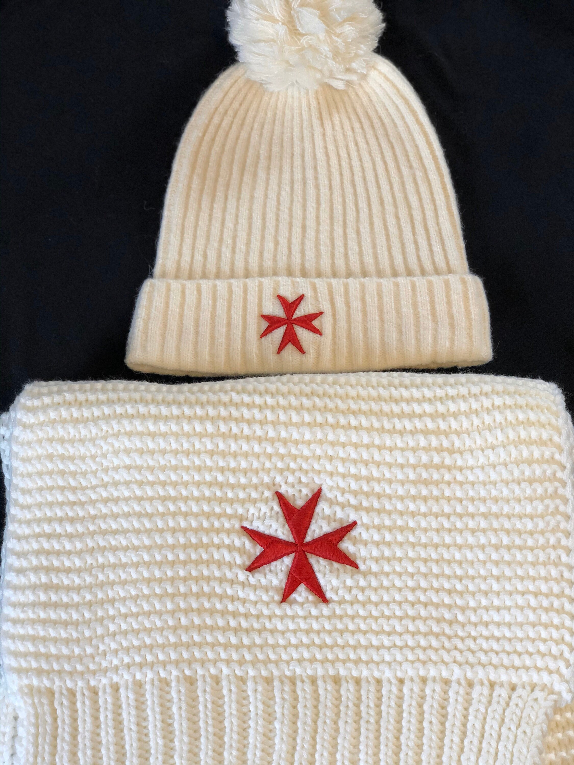 White Knitted Scarf With Red Maltese Cross - Etsy UK