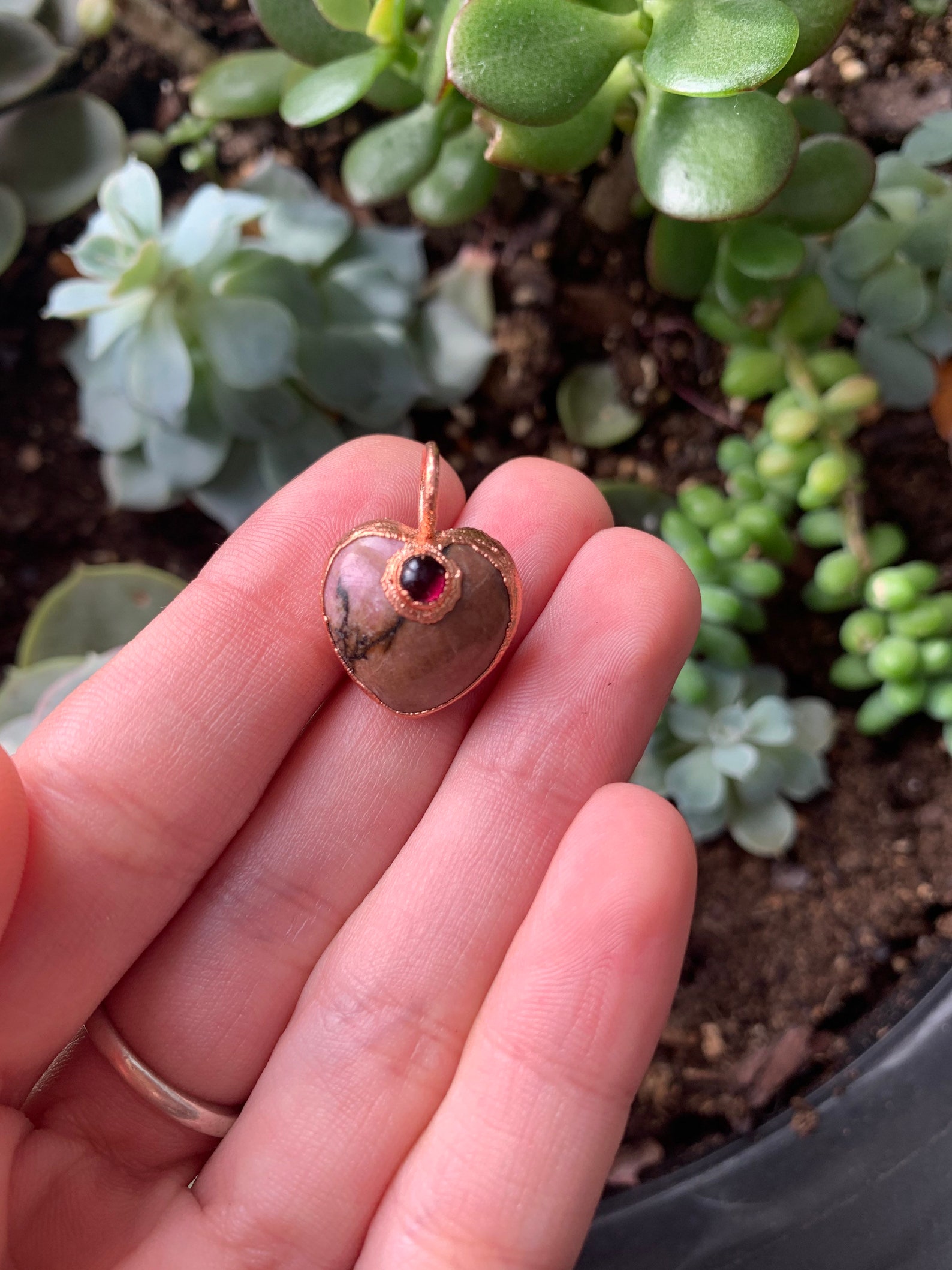 Rhodonite Heart With Red Garnet and Copper - Etsy