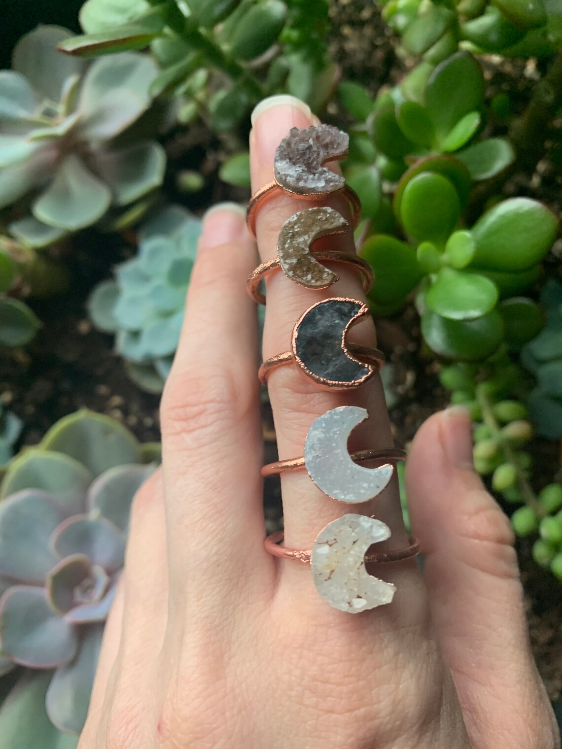 Druzy moon amethyst moon rings | Etsy