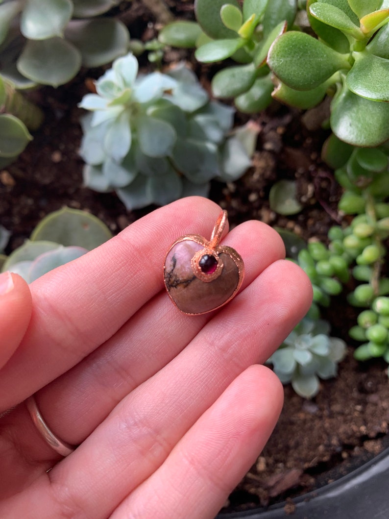 Rhodonite Heart With Red Garnet and Copper - Etsy