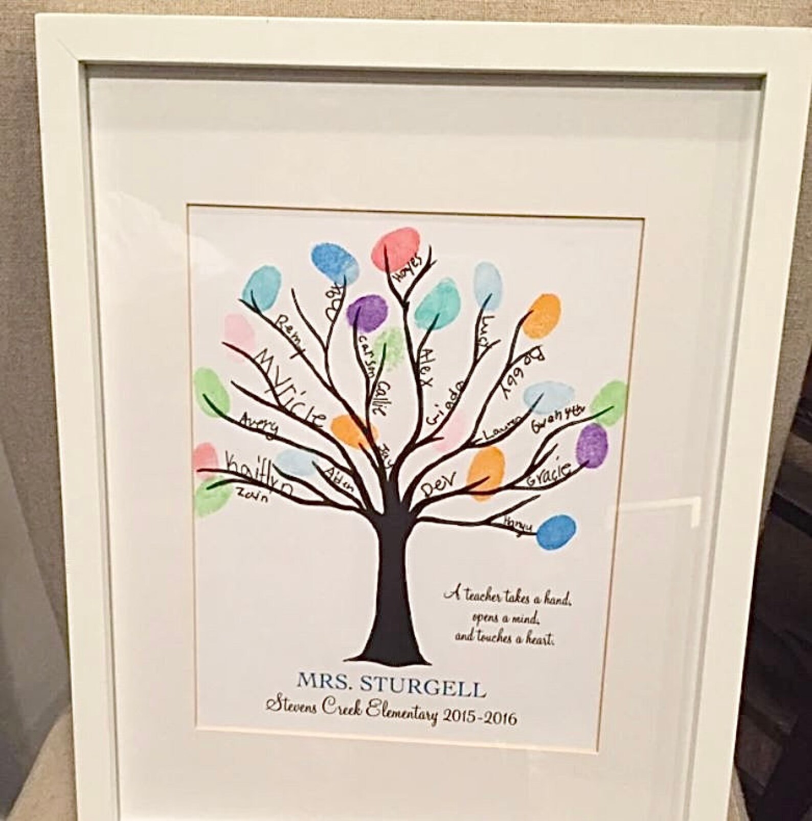 Personalized Teacher Gift, Takes a Hand Quote, Class Thumbprints Art ...