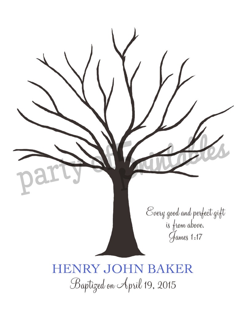 Baptism Fingerprint Tree Guestbook: Boy Christening Art (digital PDF ...