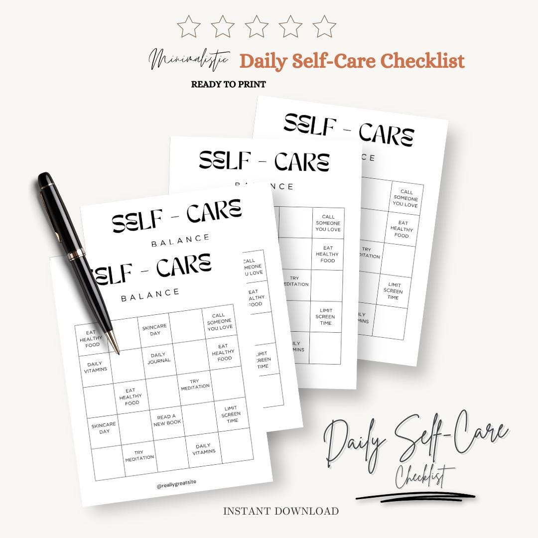 Minimalist Black White Self-care Checklist, Daily Routine Tracker ...